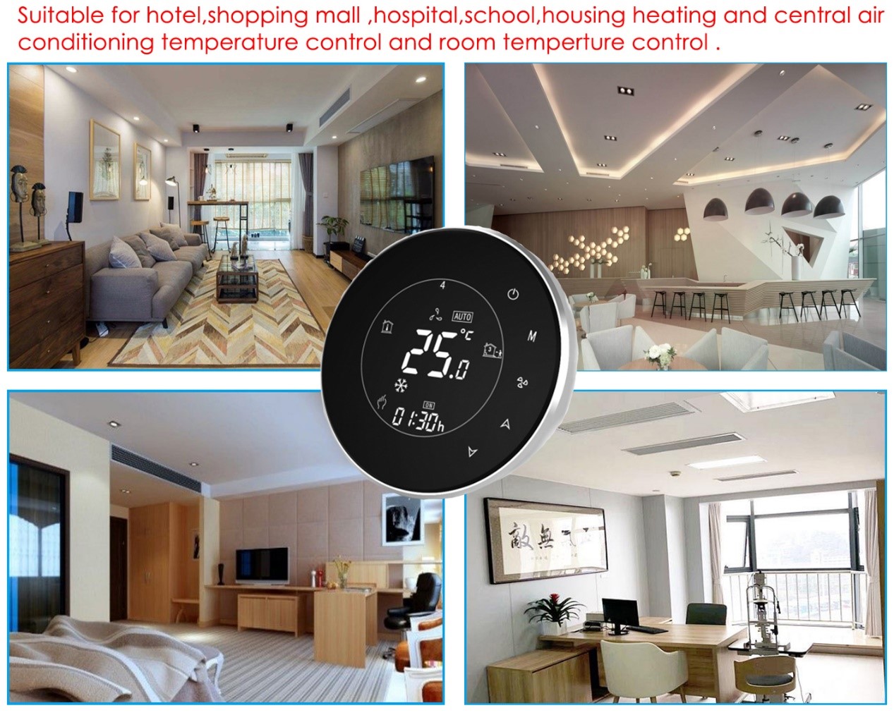 WiFi Smart Programmable HVAC Room Thermostat For Central FCU