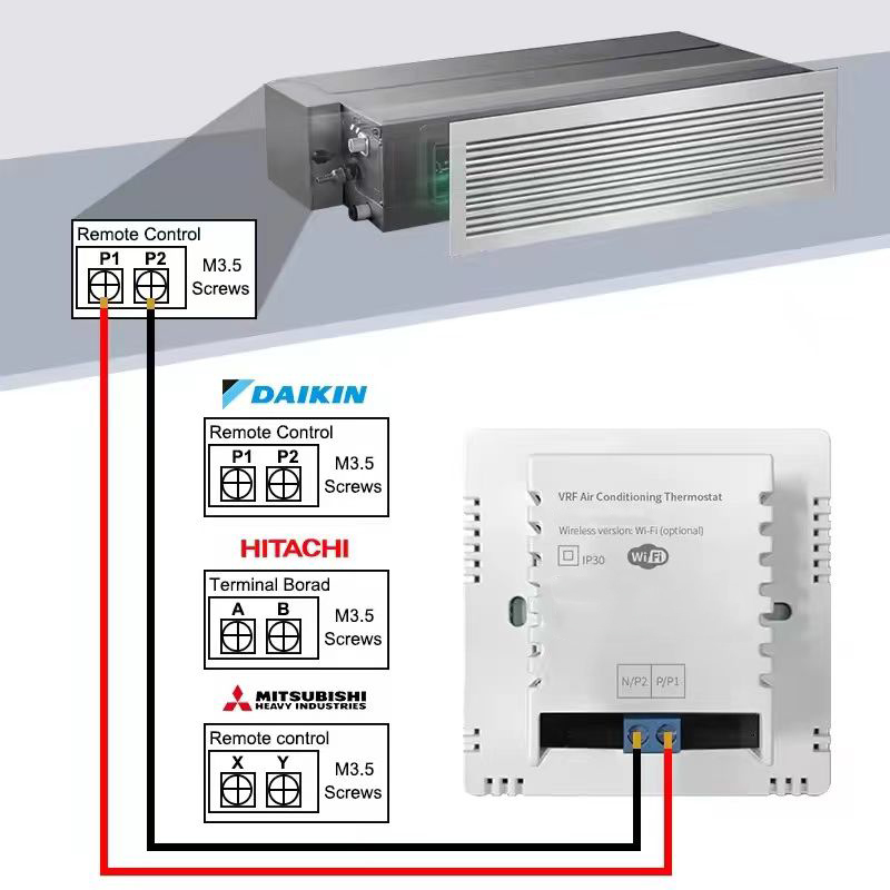 2 Wires Smart Wi-Fi VRF Thermostat For Central Air Conditioning