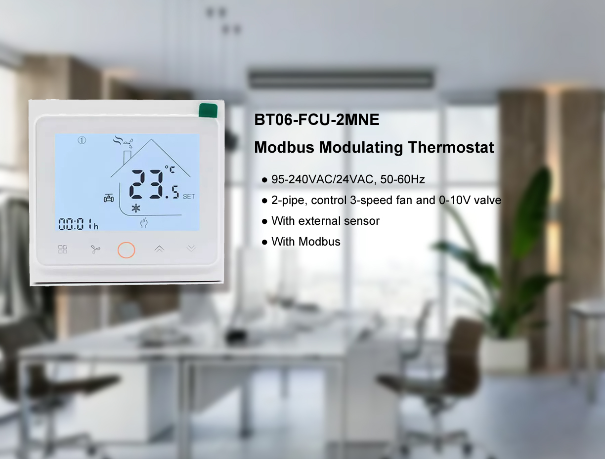 BT06-FCU-2MNE Modulating Fan Coil Thermostat with 0–10V Valve & Modbus ...