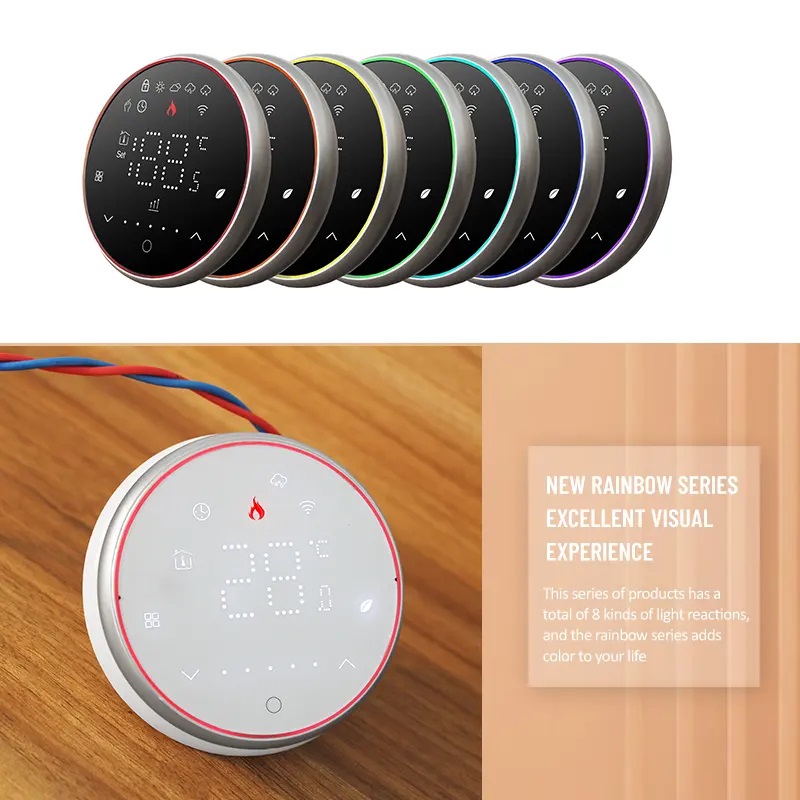 Colorful Ambient Light Nest Shape Smart Home Thermostat for Heating